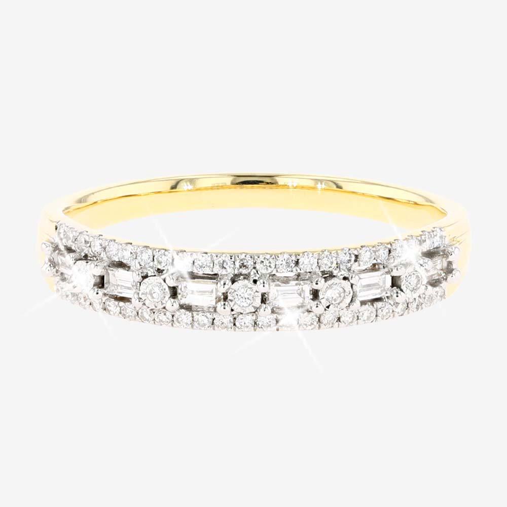 18ct Yellow Gold Diamond Band Ring .25ct Brilliant And Baguette ...