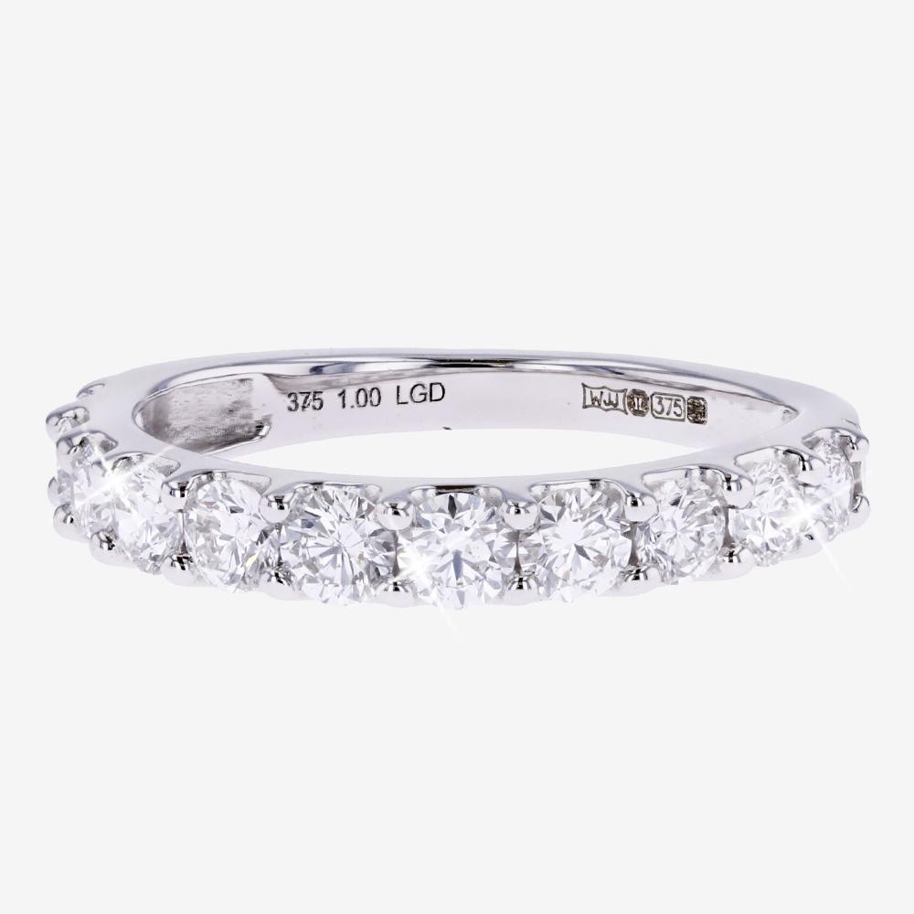9ct White Gold Real Diamond Lab-Grown Half Eternity Band Ring 1.00ct ...