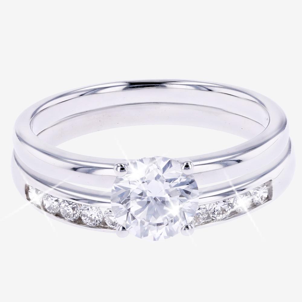 9ct White Gold Real Diamond Lab-Grown Duet Set Of 2 Rings 1.00ct ...
