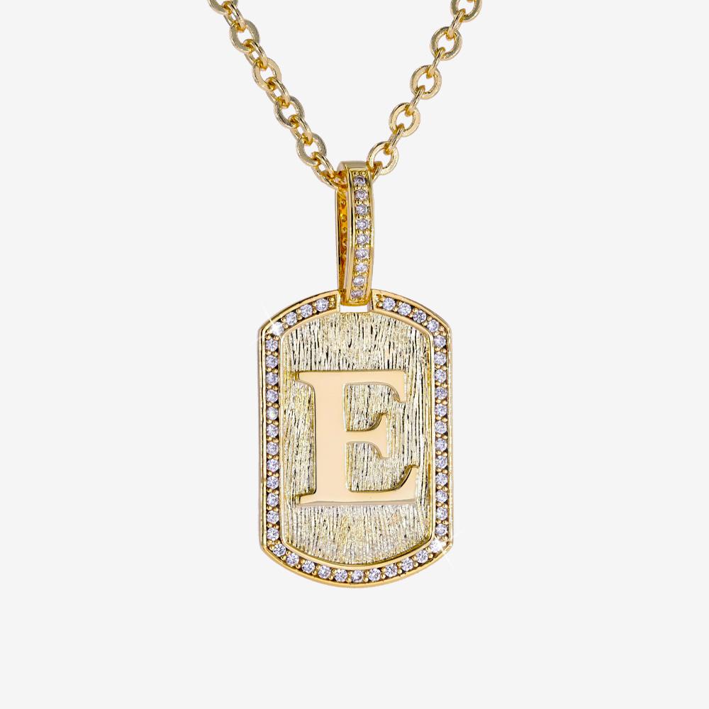 Mens Iced Tag Pendant & Chain Initial E | Warren James