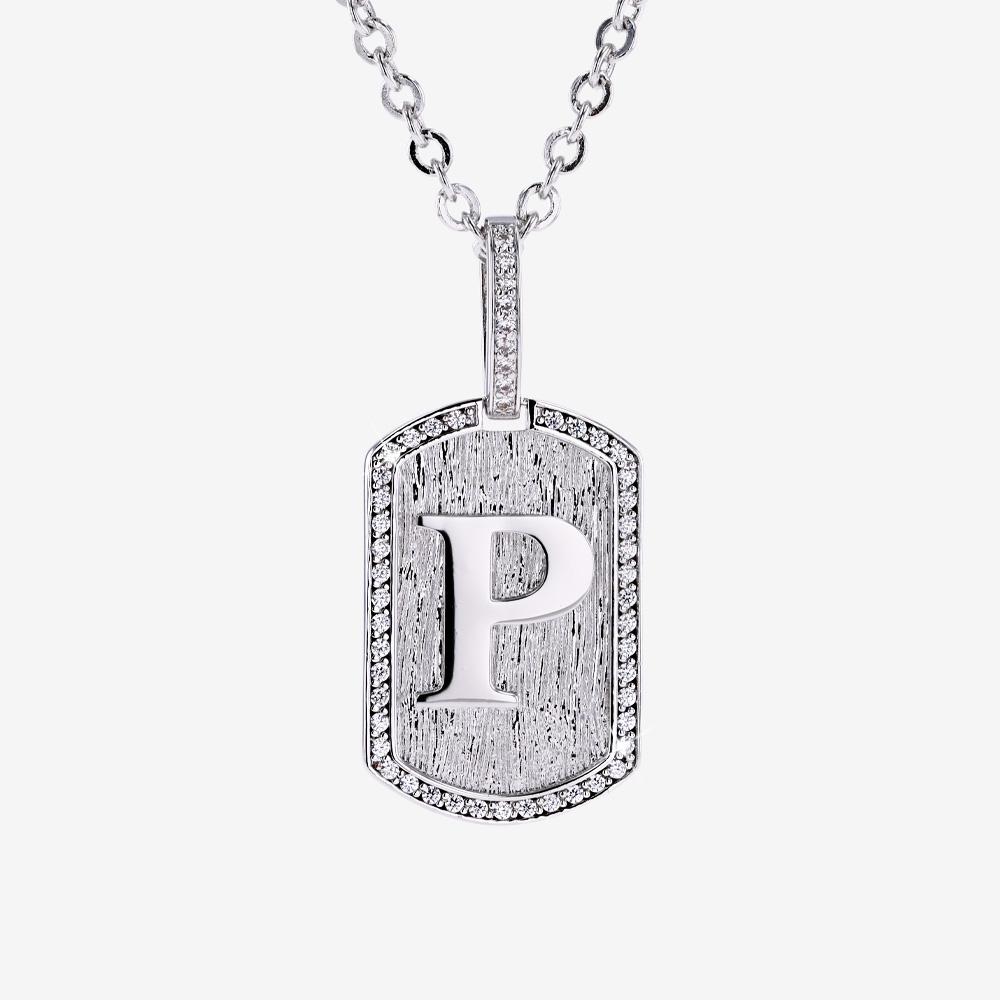 Mens Iced P Initial Tag Pendant & Chain | Warren James