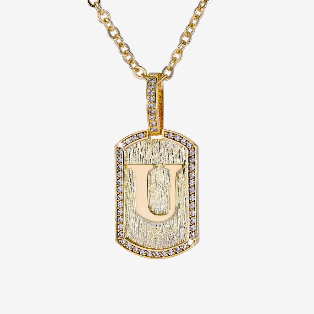 Mens Iced Tag Pendant & Chain Initial U | Warren James