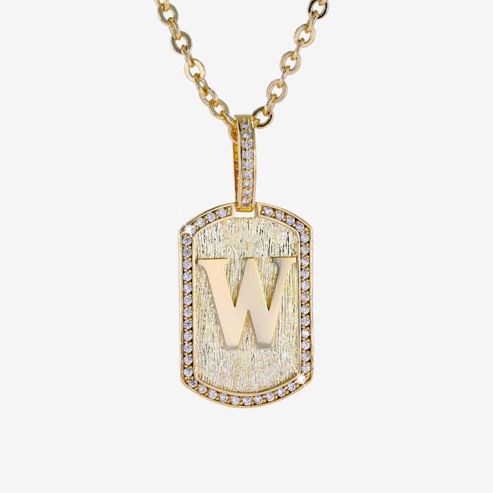 Mens Iced Tag Pendant & Chain Initial W | Warren James