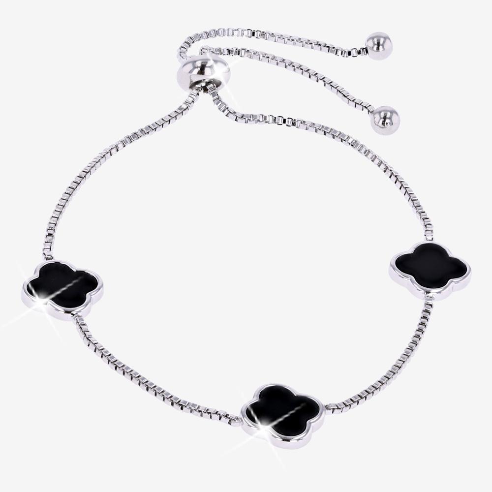 Real Onyx 4 Leaf Clover Friendship Bracelet | Warren James