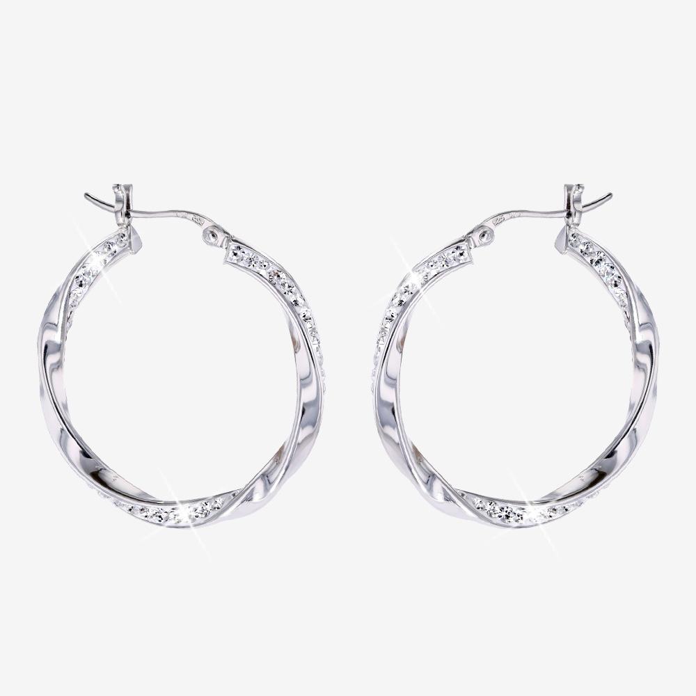 Silver Crystal Twist Hoops - Hand Set 30mm | Warren James